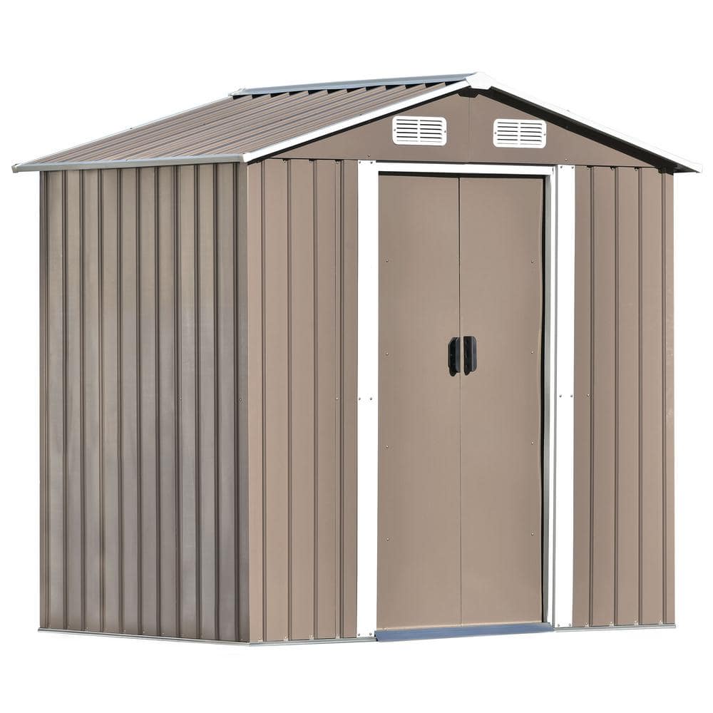All-Weather Usable 6 ft. W x 4 ft. D Brown Metal Storage Shed with ... All-Weather Usable 6 ft. W x 4 ft. D Brown Metal Storage Shed with ...