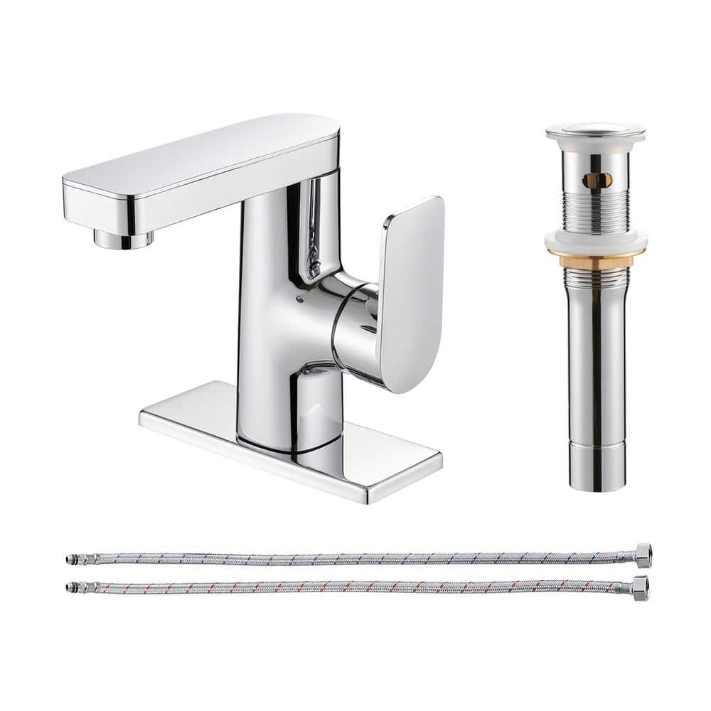 Heemli Single Handle Single Hole Low Arc Bathroom Faucet With Metal Pop ...