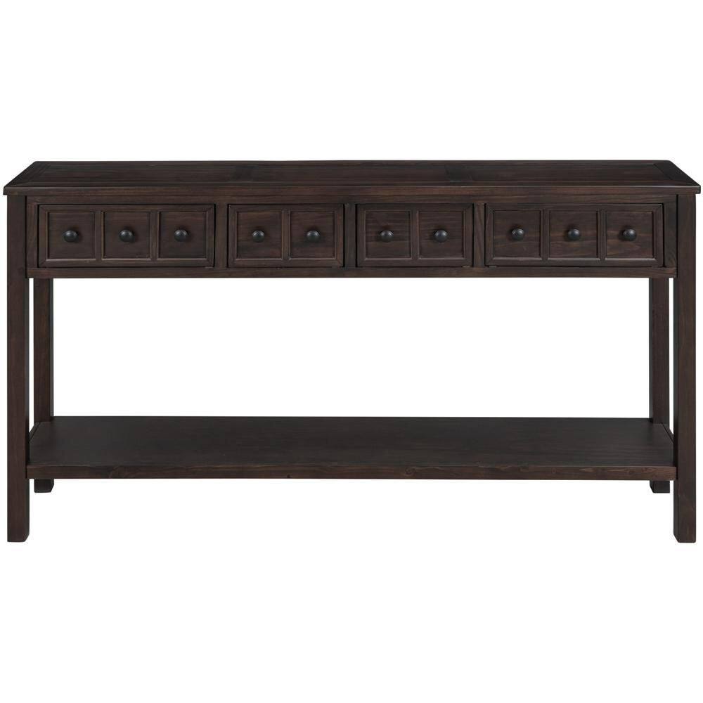 MOJAY 60 in. Espresso Standard Rectangle Wood Console Table with 4 ...