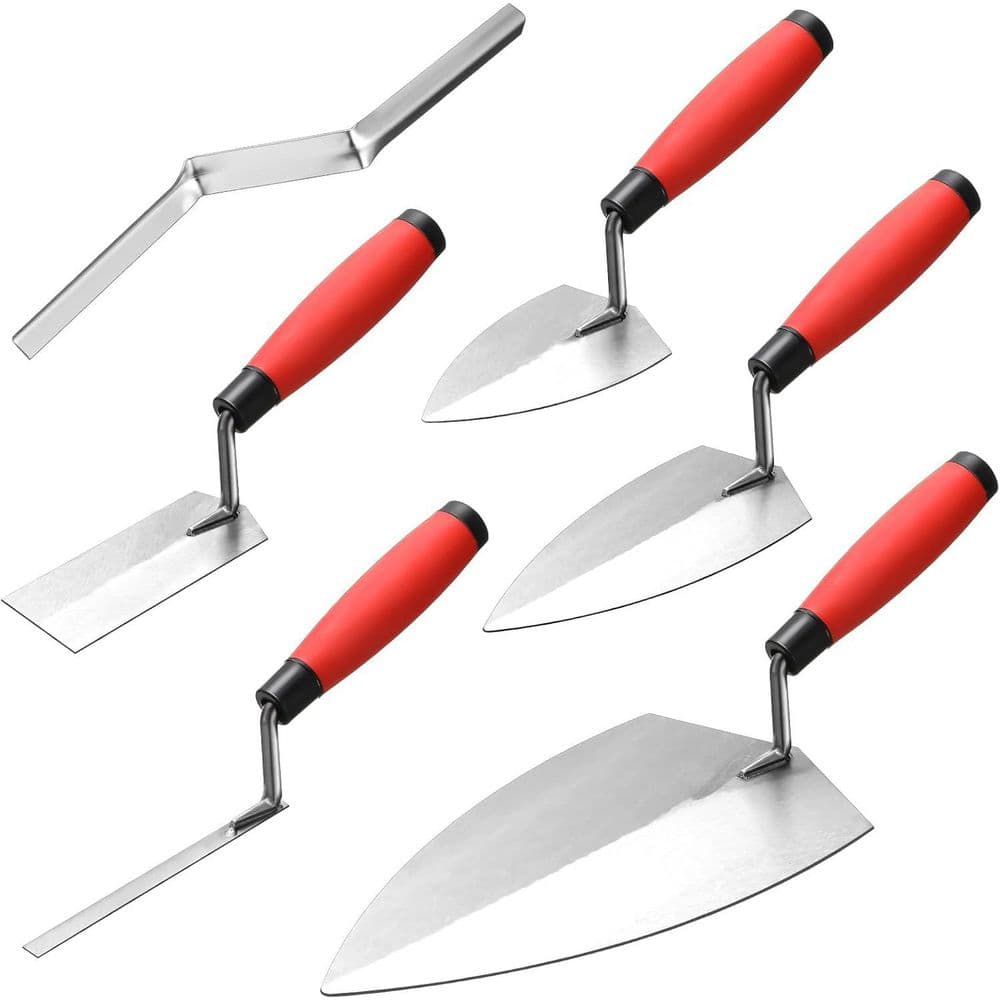 KIWDZFU 11 in. x 5-1/2 in. Philadelphia Brick Trowel Set with Soft Grip Handle 6-Piece Masonry ...