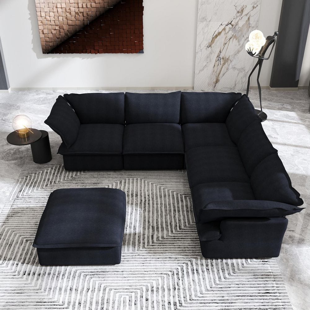 J&E Home 122.8 in. Flared Arm L Shaped linen 7-Seat Deep Seat 6-piece ...