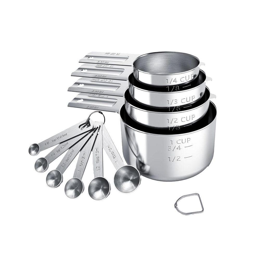 Lynzavix 10-Piece Stainless Steel Measuring Spoon and Cup Set with Easy ...