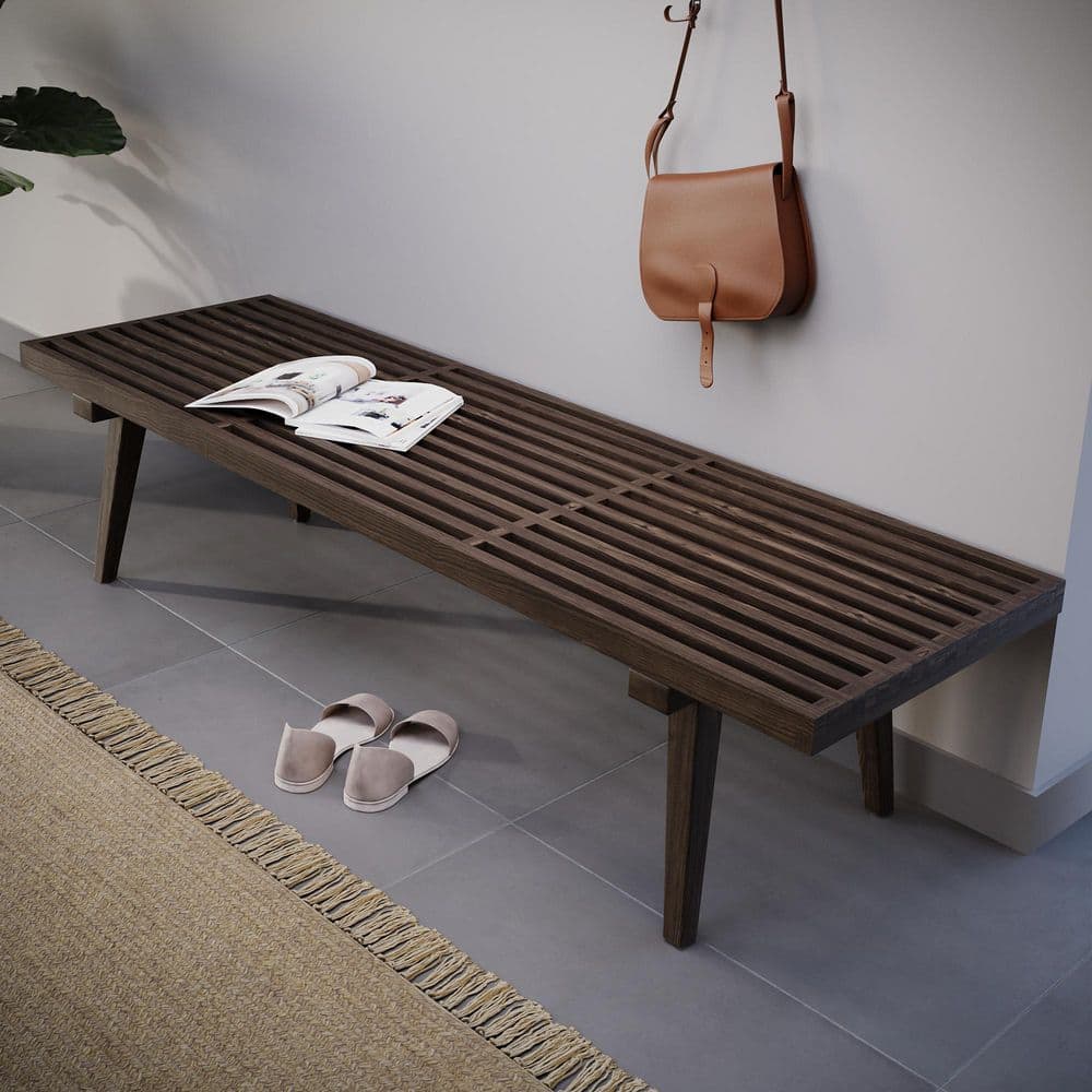 Leisuremod Inwood Platform Dark Walnut Bench Backless with Solid Wood ...