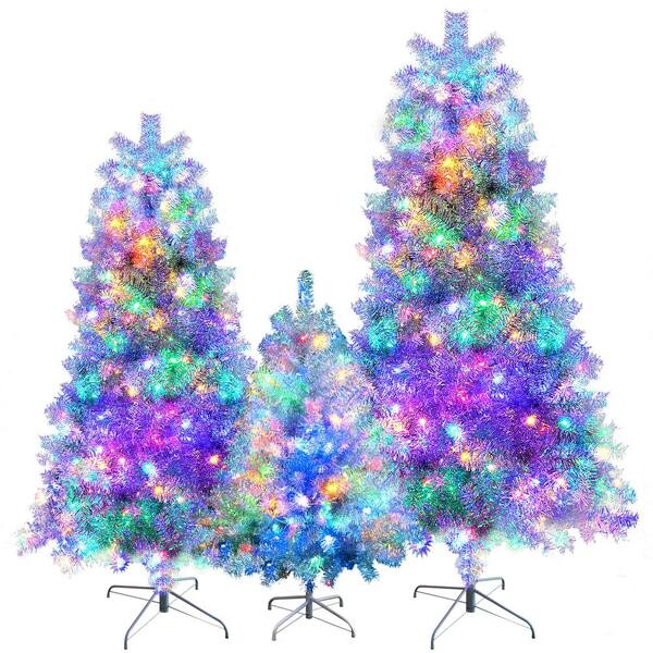 7. 4 ft., 6 ft., 4 ft. Silver Pre-Lit Artificial Hinged Christmas Tree ...