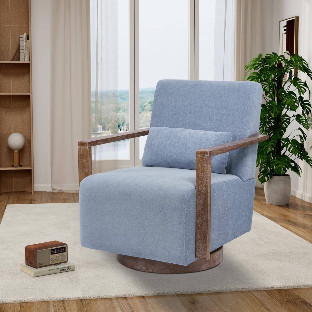 Pale Blue Linen Mid Century Swivel Accent Chair Modern Upholstered ...