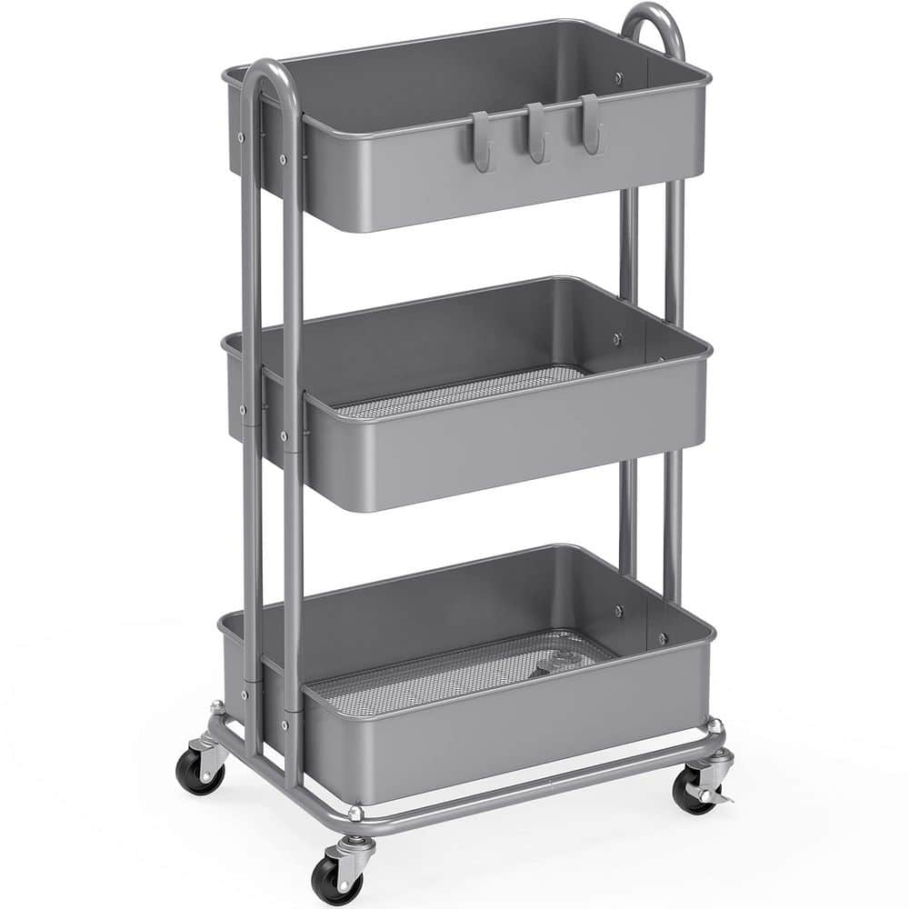 3-Tier Metal -Wheeled Utility Cart in Silver ZCart016 - The Home Depot