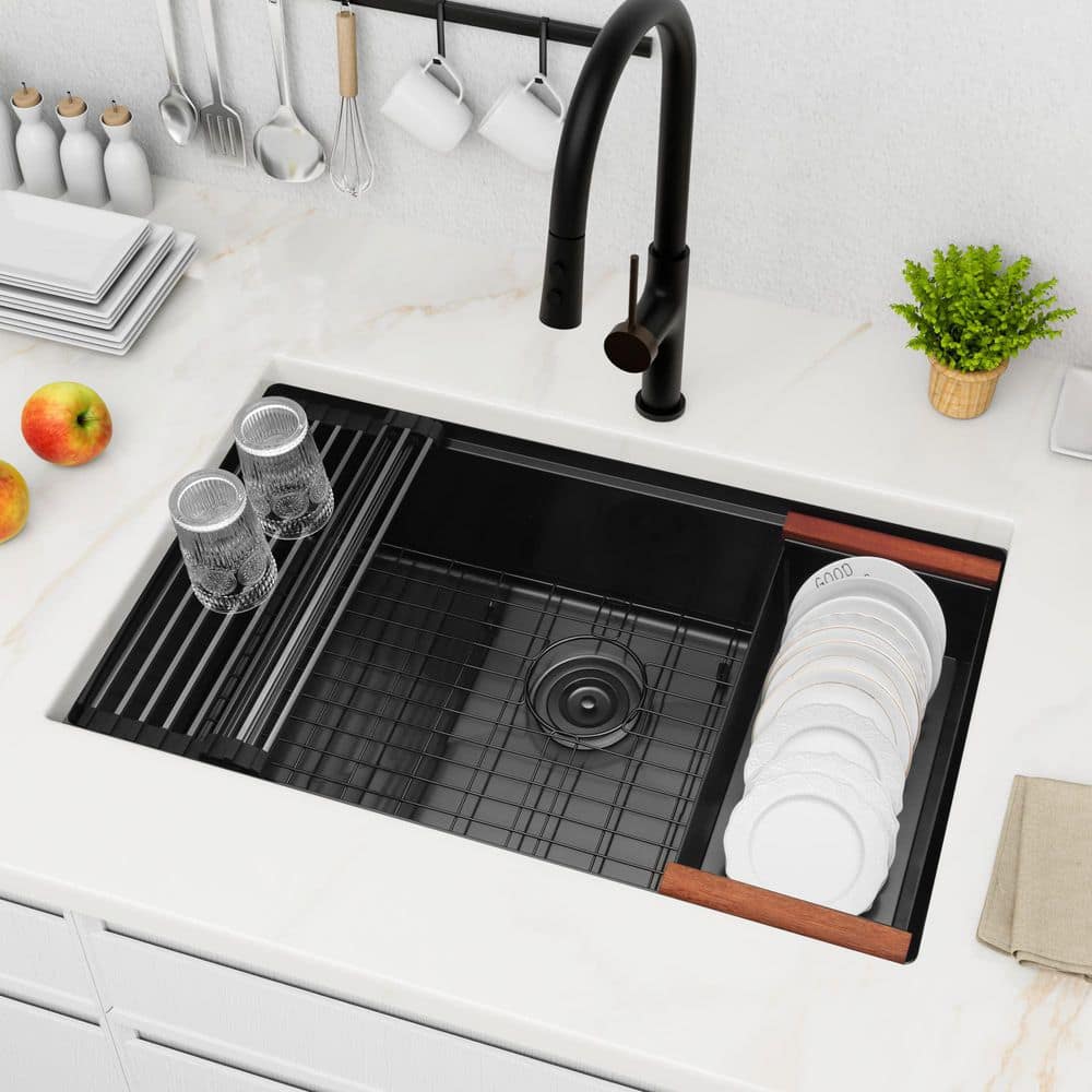 PARASOLAR 25 in. Drop-In Sink Bathroom Sink in Brushed Stainless Steel ...