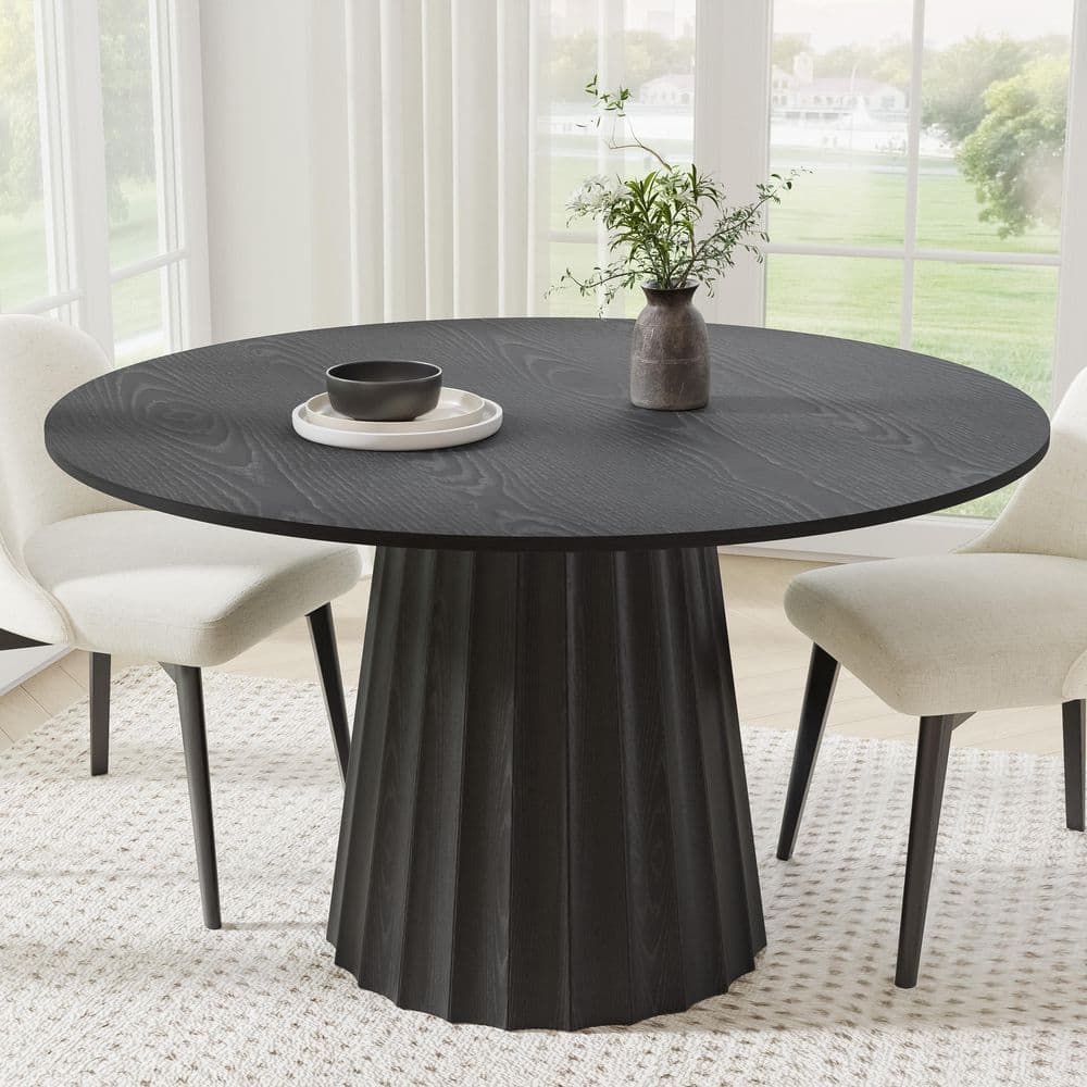 Lirago Cone Black Colored Wood 52 in. Column Base Wide Strip Concave ...