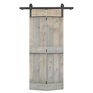 CALHOME 20 in. x 84 in. Mid-Bar Series Smoke Gray Stained DIY Wood Bi-Fold Barn Door with ...