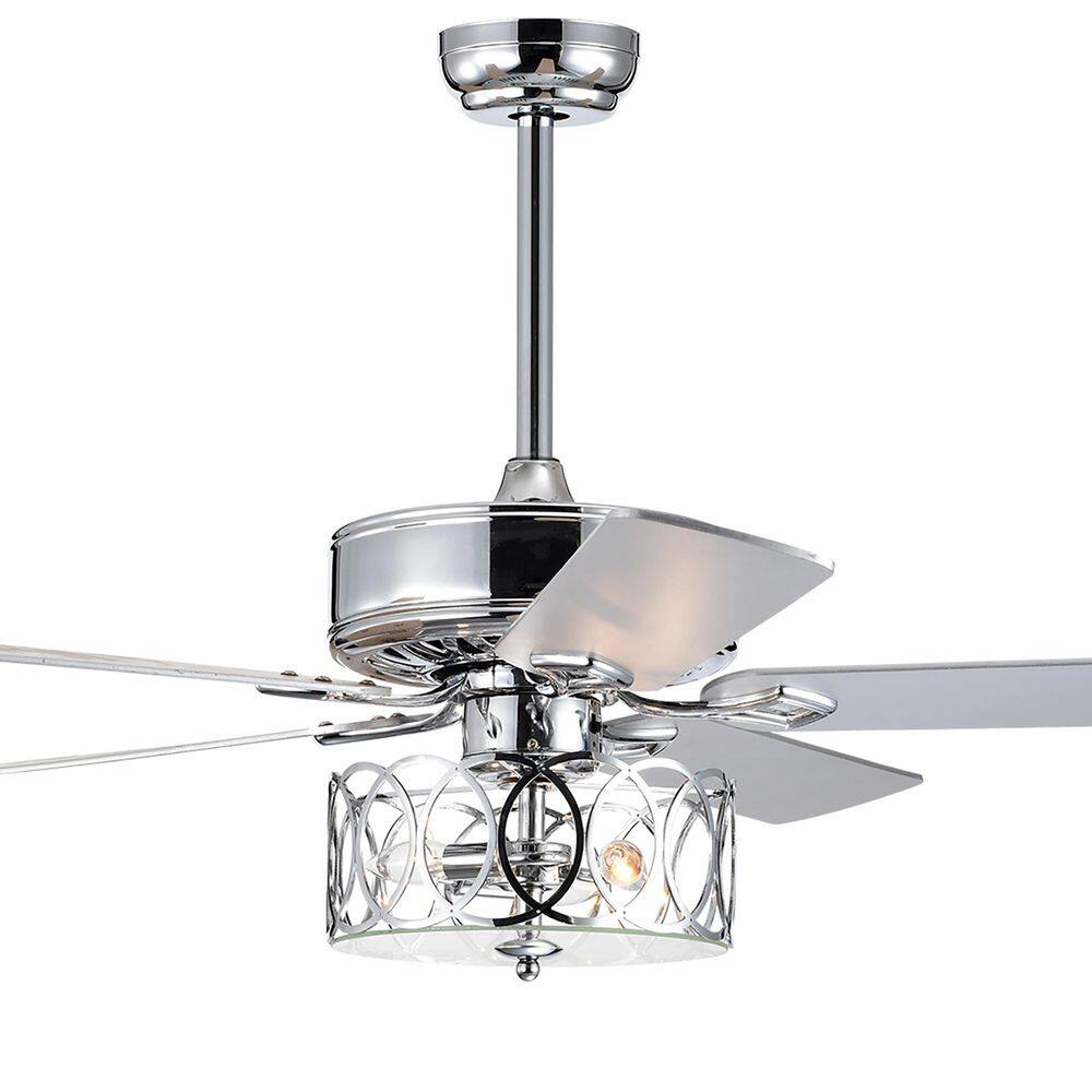 BANSA ROSE 52 in. Indoor/Outdoor Chrome LED Ceiling Fan with Remote ...