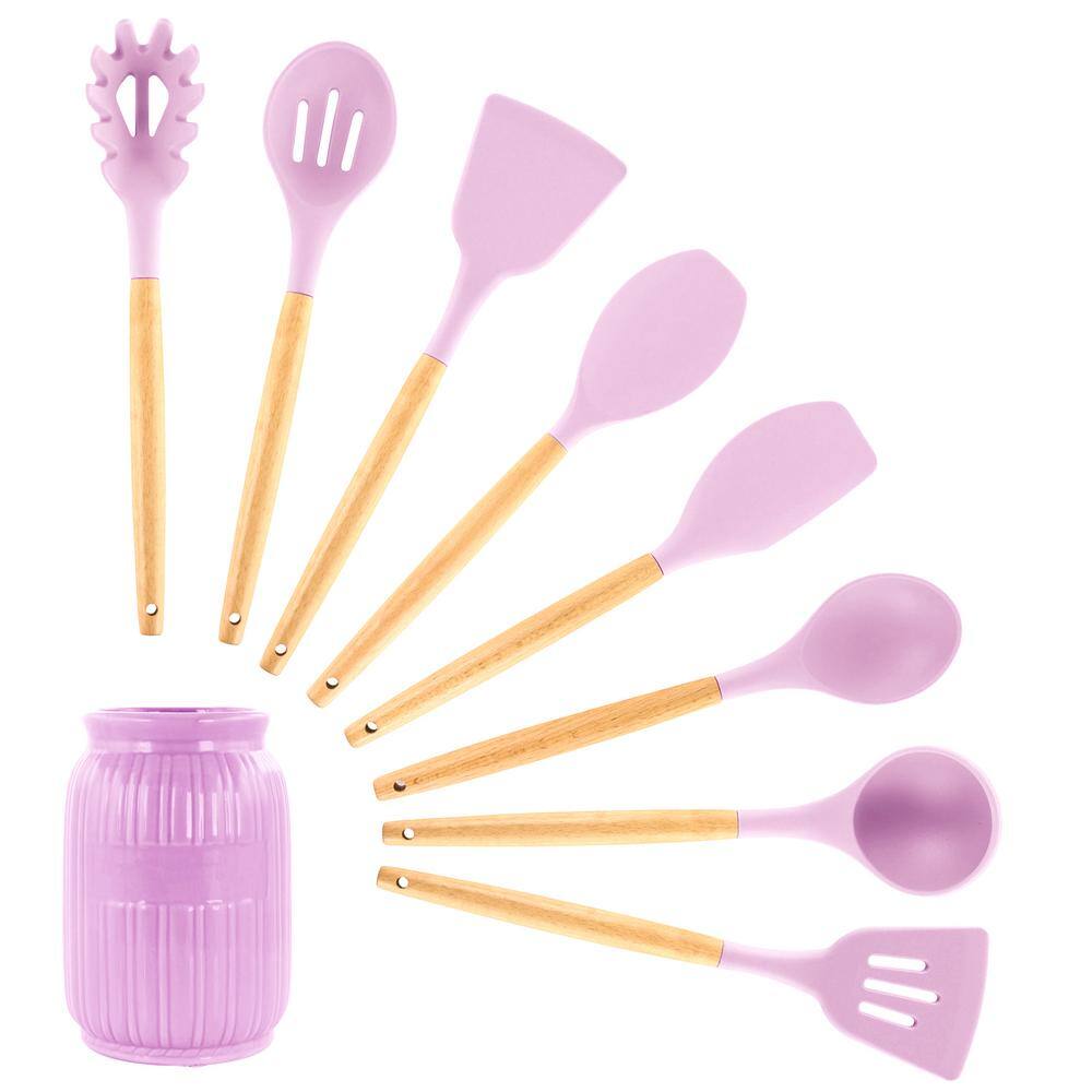 MegaChef Pink Silicone and Wood Cooking Utensils (Set of 9) 985114358M