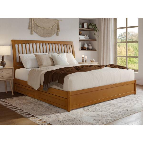 AFI Roslyn Light Toffee Natural Bronze Solid Wood Frame King Platform Bed with Panel Footboard Storage Drawers AR928715T