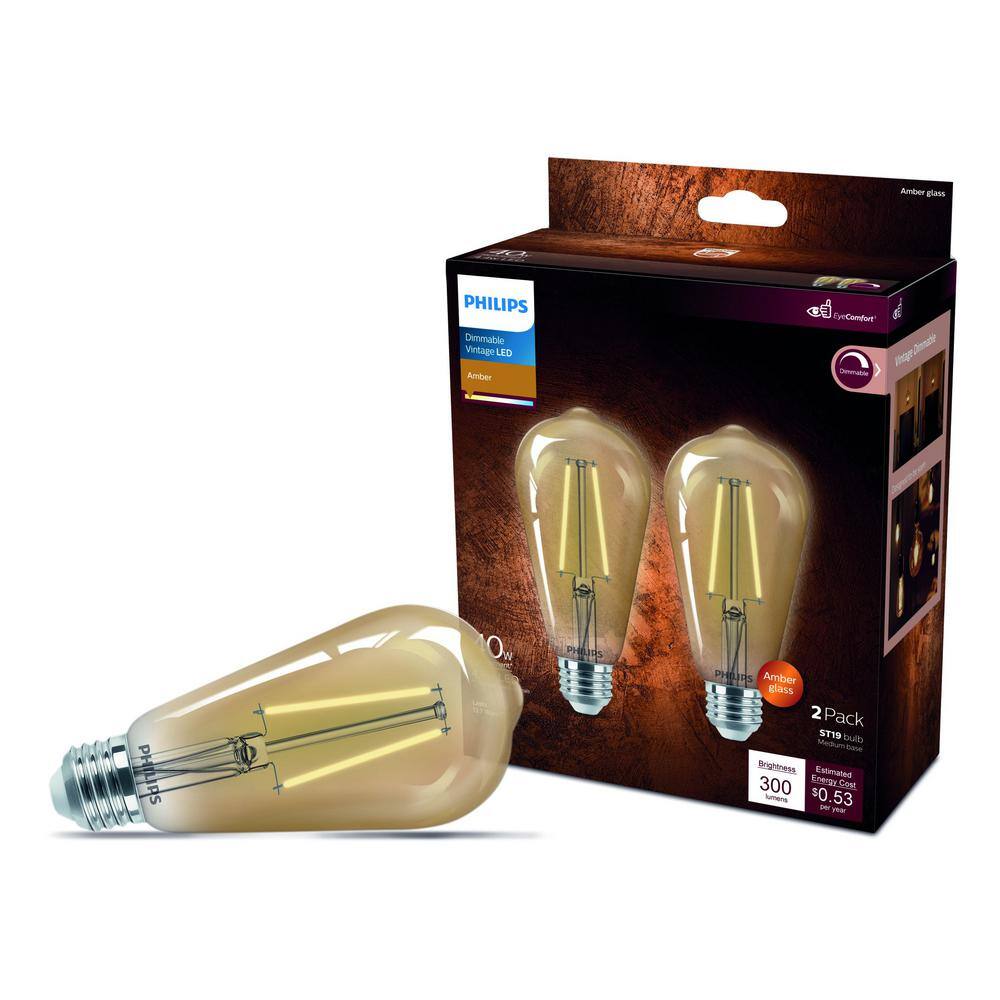 Philips 40-Watt Equivalent ST19 Straight Filament Dimmable E26 Vintage ...