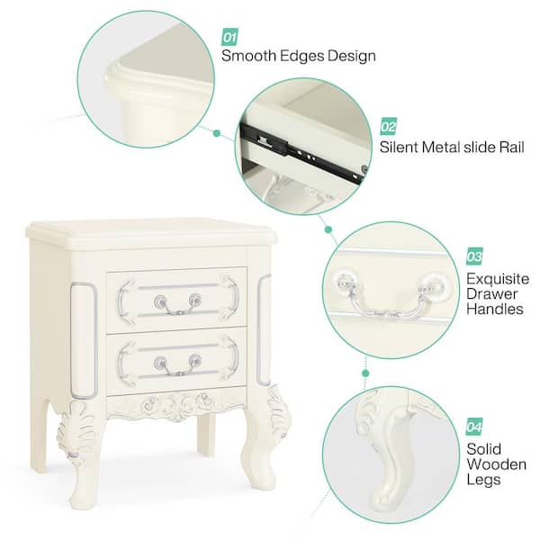 BYBLIGHT Fenley 20 in. White Rectangular Engineered Wood End Table with 2 Drawers Side Table Nightstand for Bedroom living Room BB XK00658JH