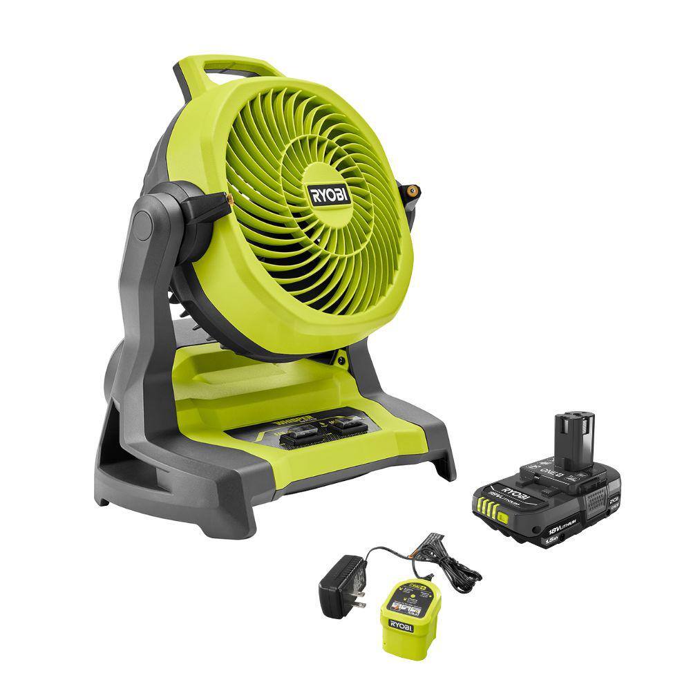 RYOBI ONE 18V Cordless 7 1 2 In Bucket Top Misting Fan Kit With 1 5