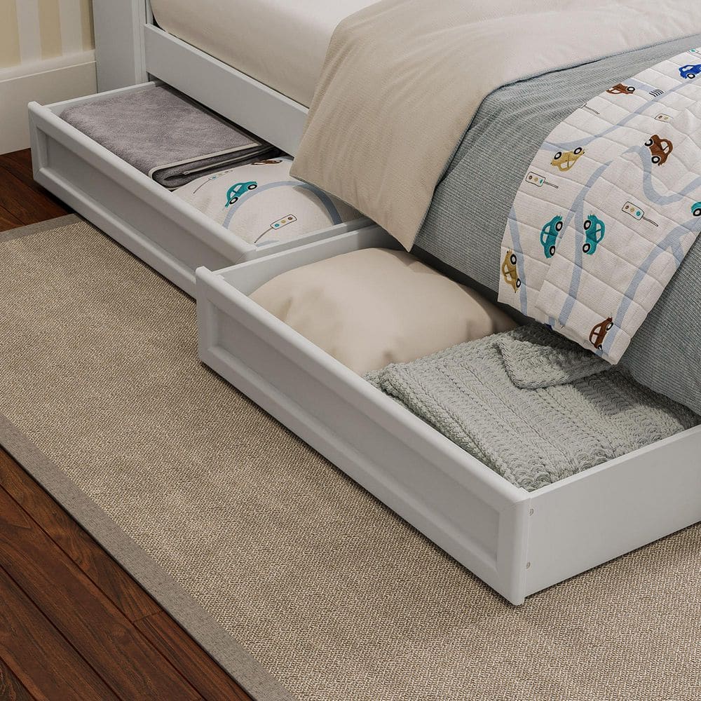 AFI White Mid-Century Modern Solid Wood Twin-Full Under Bed Storage ...