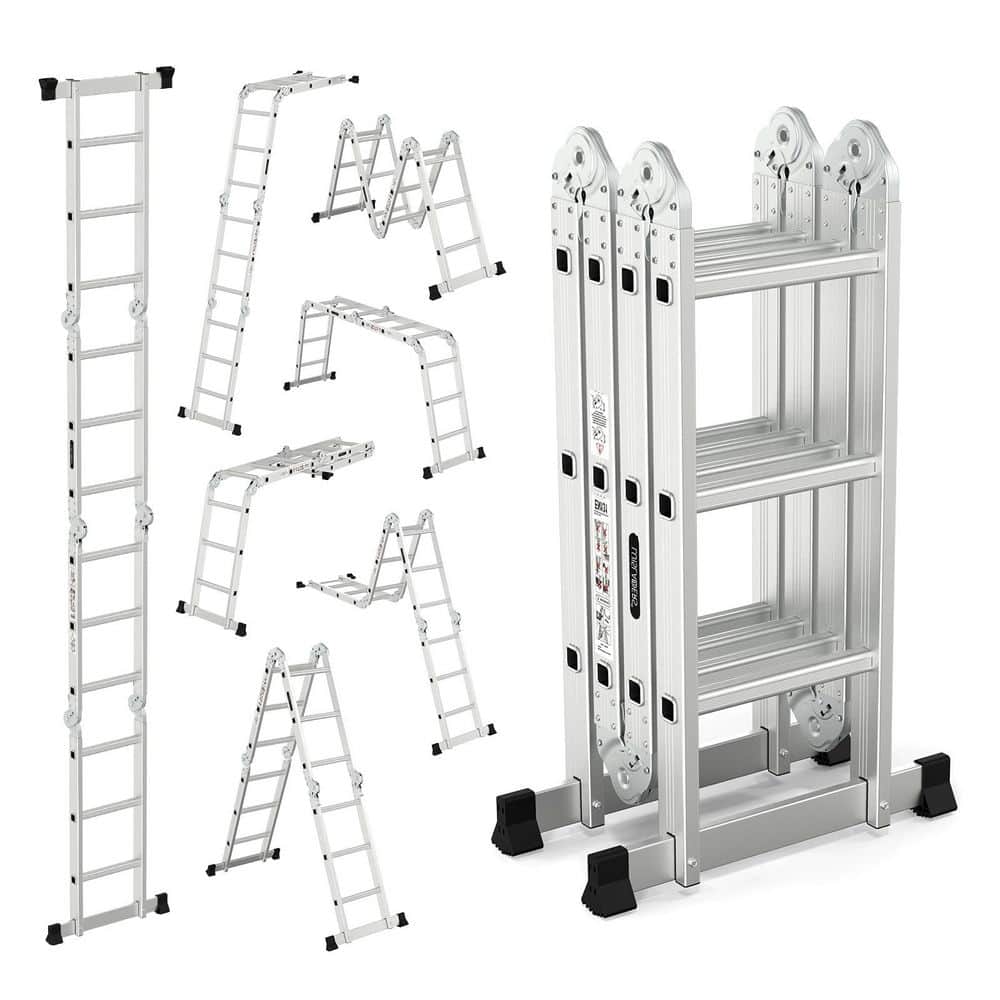 KIWDZFU 12.5 ft. Aluminum Multi-Purpose Folding Ladder 7-in-1 Heavy ...