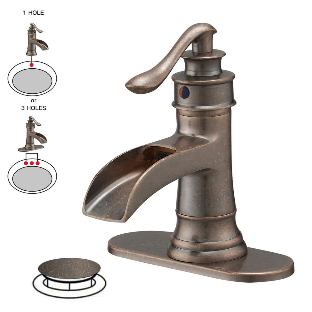 BWE Waterfall Single Hole Single-Handle Low-Arc Bathroom Faucet With ...