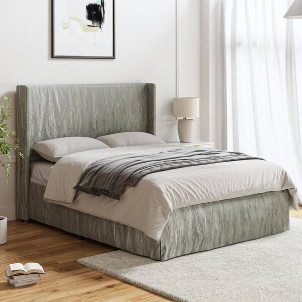 JAYDEN CREATION Raymond 2-Piece Pewter Wingback Design Queen Bedroom ...