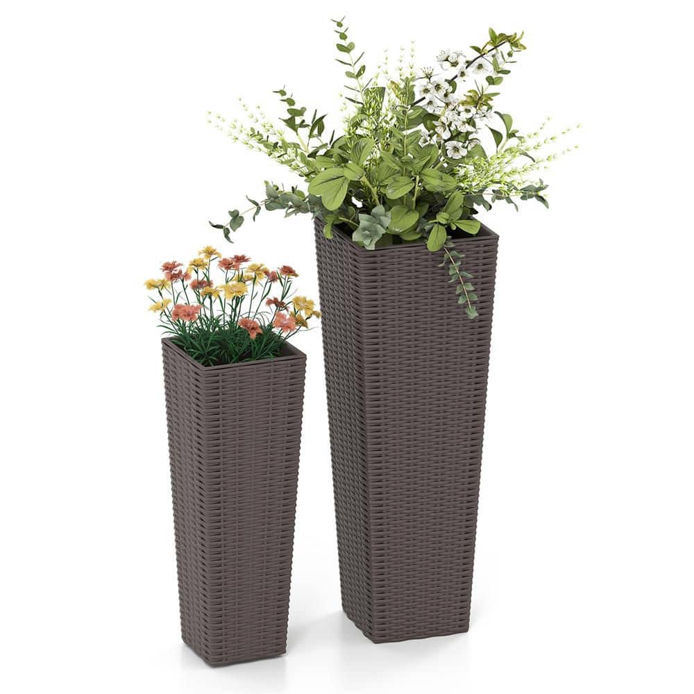 HONEY JOY Set of 2 Planters for Outdoor Plants Tall Tapered Plants w ...