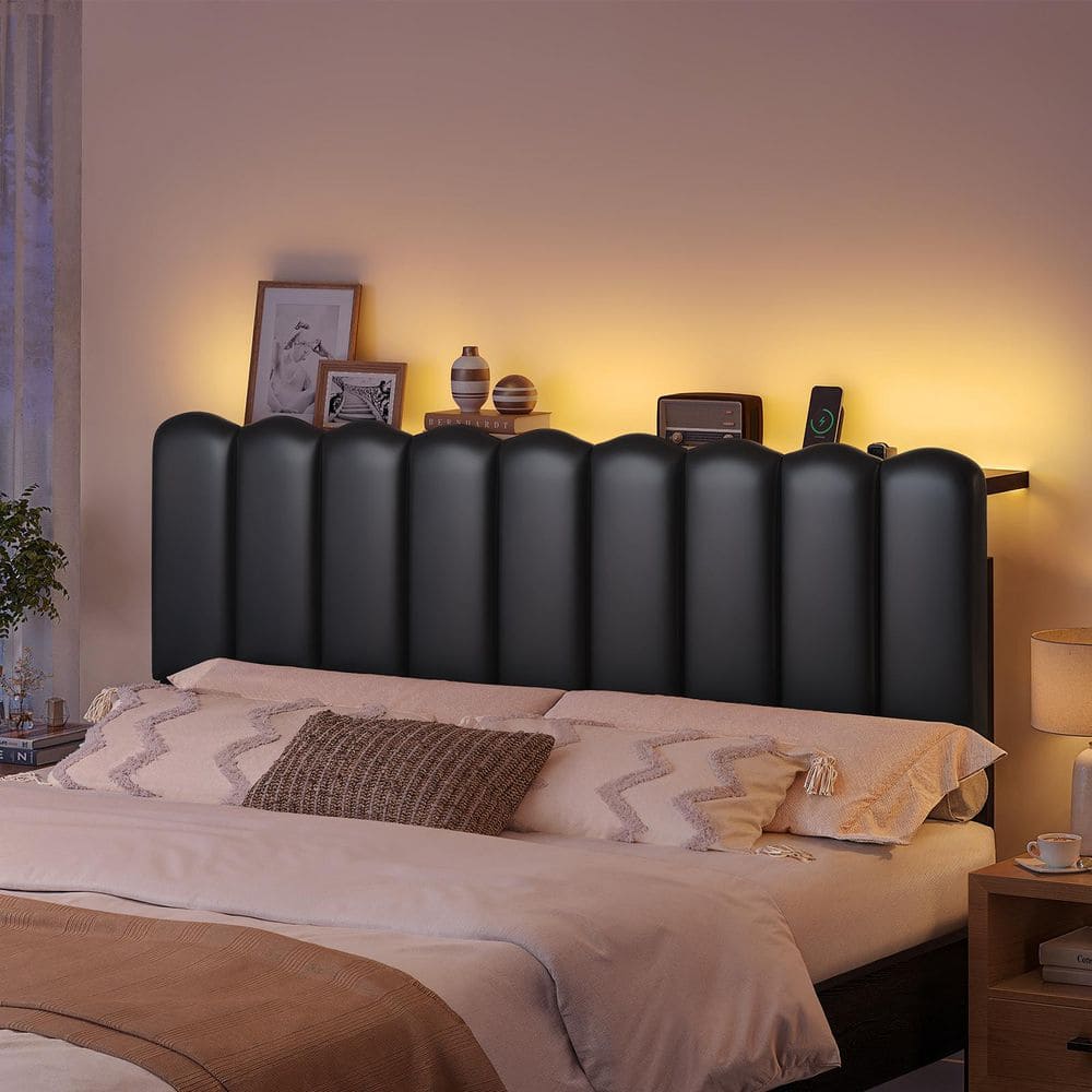 PINMOCO Modern Full Metal and Wood Upholstered Headboard with LED Light ...