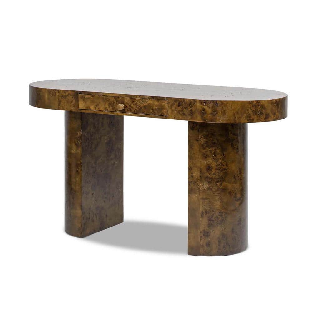 Jennifer Taylor Jesse 55.5 in. Round Oval Dark Brown Burl Wood 1-Drawer ...