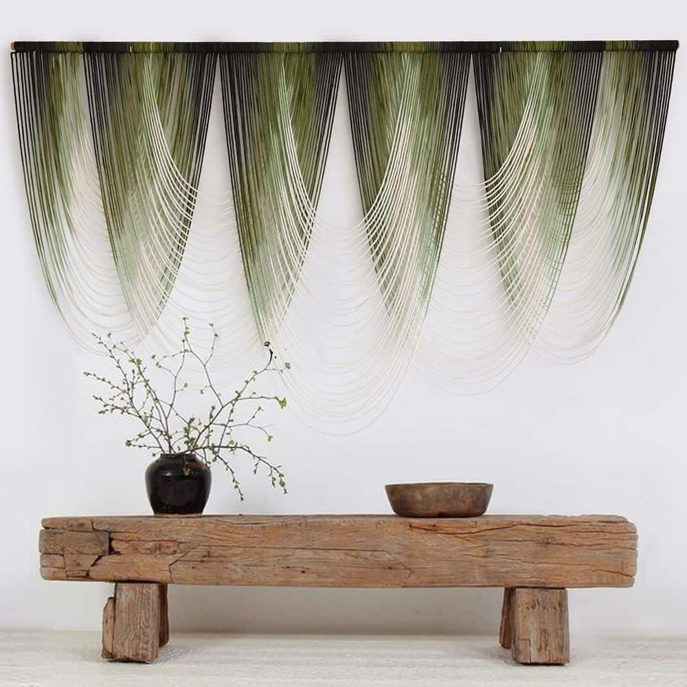 57 in. x 41 in. Large Green Macrame Wall Hanging-Dip-Dyed Boho Fiber ...