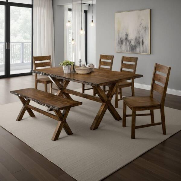 Benjara Aliza Walnut Brown and Gray Wood 38 in. Double Pedestal Dining ...