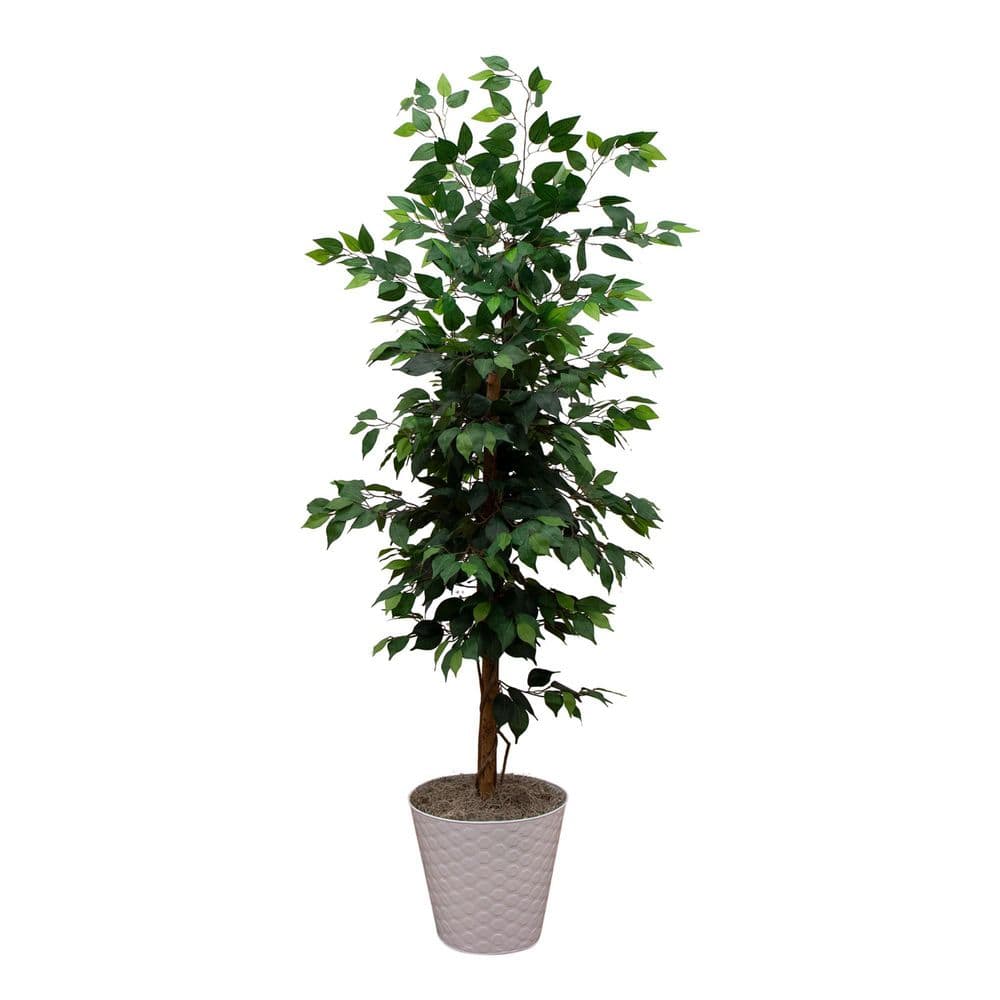 Nearly Natural 5.5 ft. Artificial Ficus Double Stalk Tree in Hexagon ...