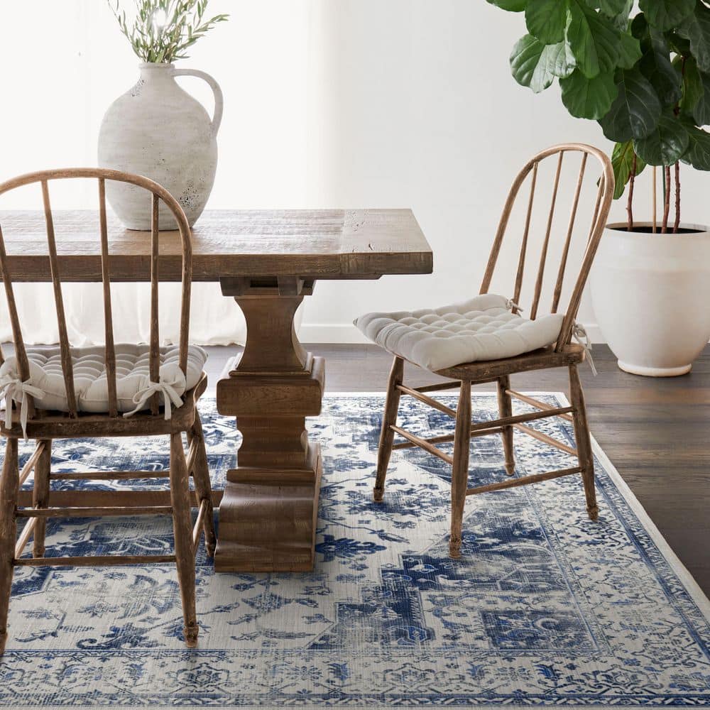 Ruggable Machine Washable Rug with Standard Pad - Kira Delft Blue 5 ft ...