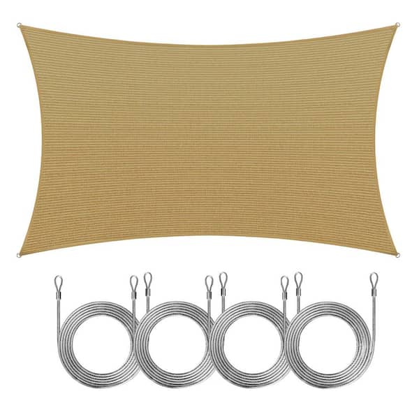 AMGO 8 ft. x 12 ft. Rectangle Sun Shade Sail with Rope-Sand beige AR ...