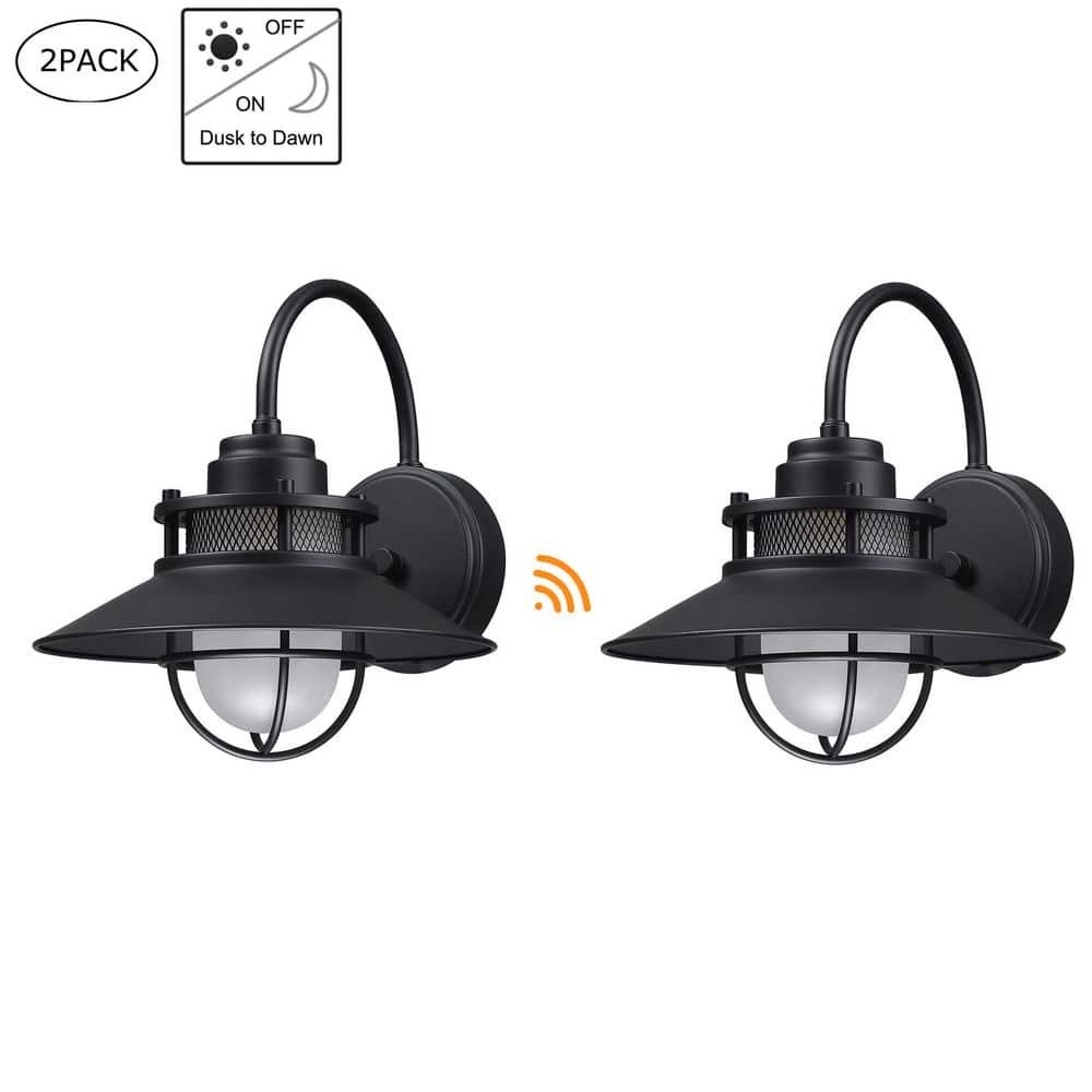 Hukoro 11 in. Matte Black Dusk to Dawn Outdoor Barn Wall Light Sconce ...