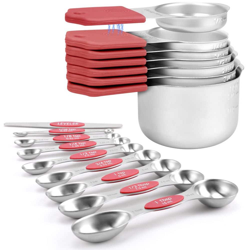 Wudkey 16-Piece Red 304 Stainless Steel Magnetic Measuring Cups and ...