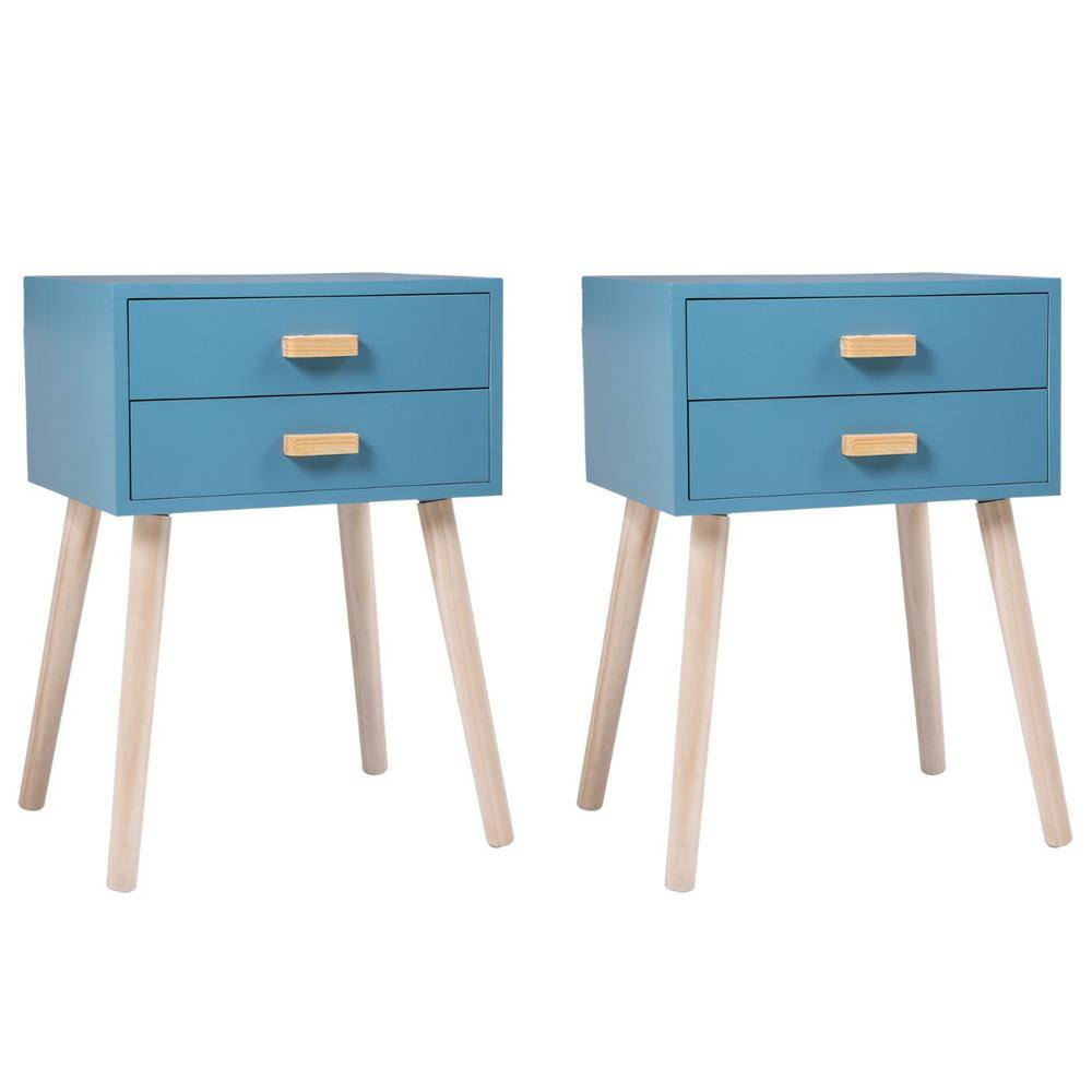 Tidoin 2-Drawer Blue Wood Nightstand (Set of 2) (24.8 in. H x 17.7 in ...