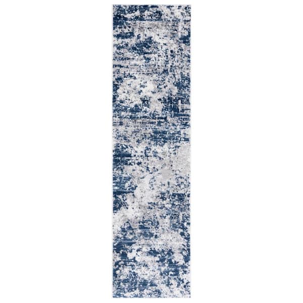 SAFAVIEH Amelia 2 ft. x 8 ft. Ivory/Navy Distressed Abstract Runner Rug ...