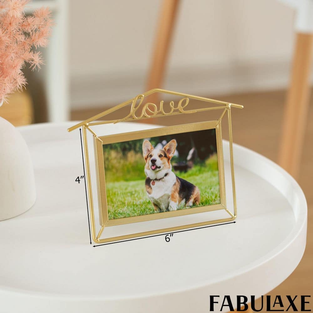FABULAXE 9x7-inch Decorative Gold Horizontal 4x6 Metal Floating Picture ...