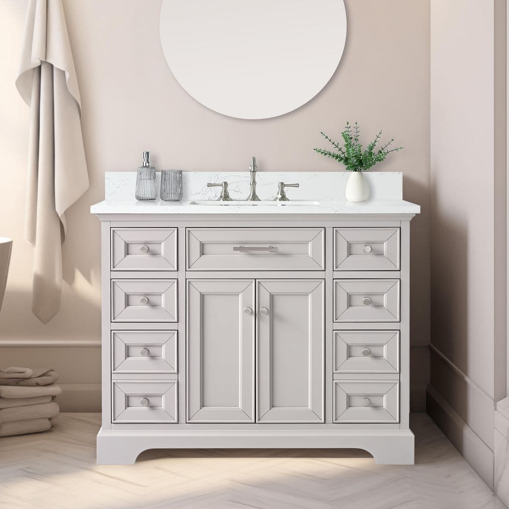 SUDIO Thompson 42 in. W x 22 in. D Bath Vanity in Taupe with Engineered ...