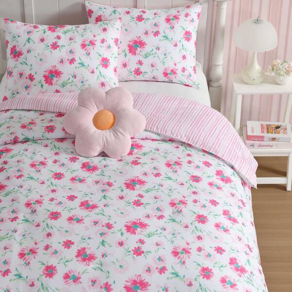 Laura Ashley Meadow Daisies 4 Piece White/Fuschia Microfiber Laura Ashley Meadow Daisies 4 Piece White/Fuschia Microfiber