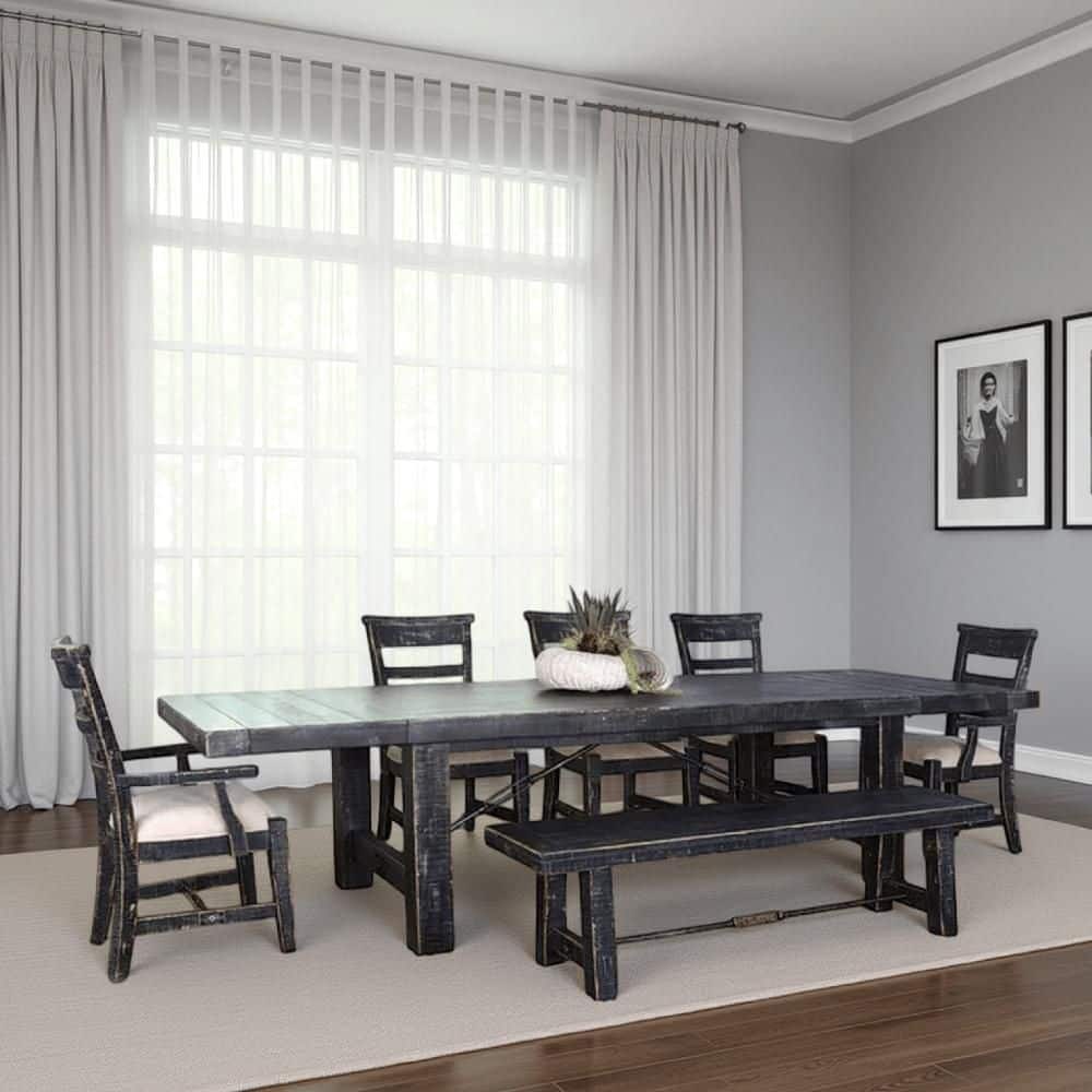 Benjara Rena Black Wood 122 in. Trestle Dining Table Seating for 10 ...
