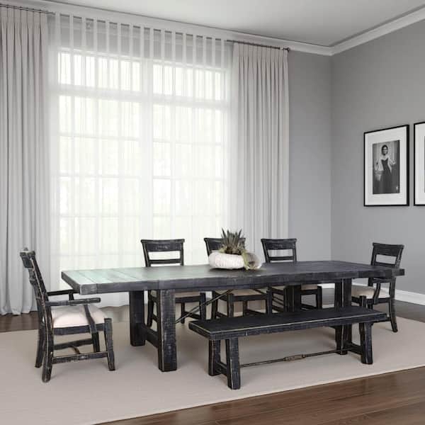 Benjara Rena Black Wood 122 in. Trestle Dining Table Seats 10 BM325410 ...