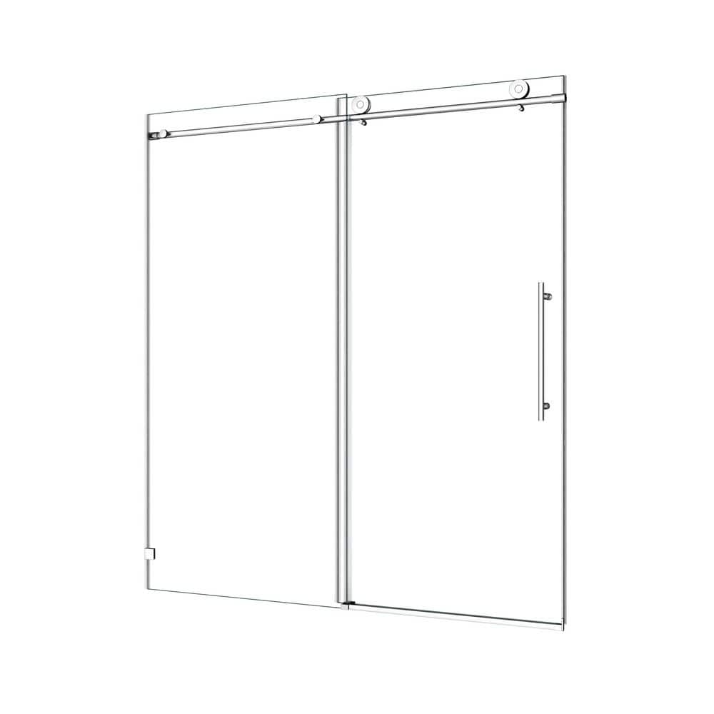 LIVACA 48 in. W x 76 in. H Frameless One Fixed One Sliding Shower Door ...