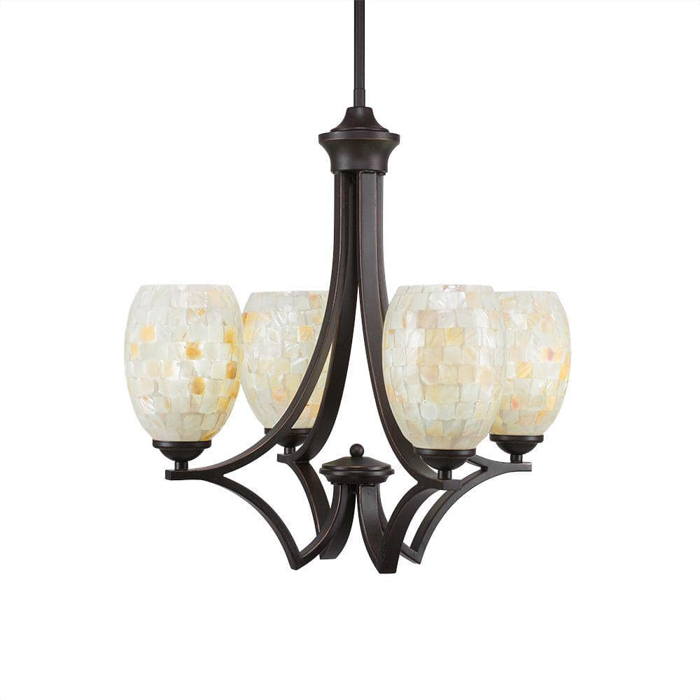 Clevelend 4-Light Dark Granite Round Chandelier with 5 in. Ivory Glaze ...
