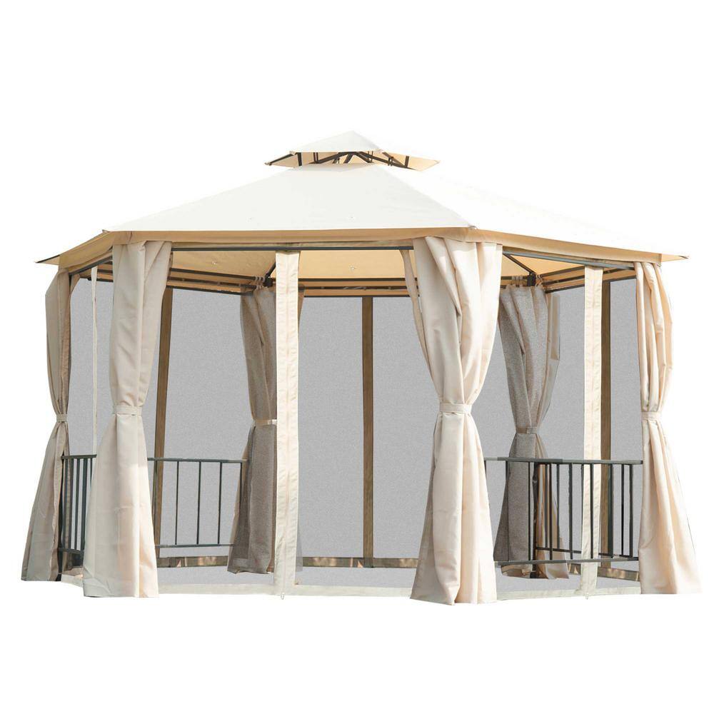 Zeus & Ruta 13 ft. x 13 ft. Metal Double Roof Hexagon Outdoor Gazebo in ...