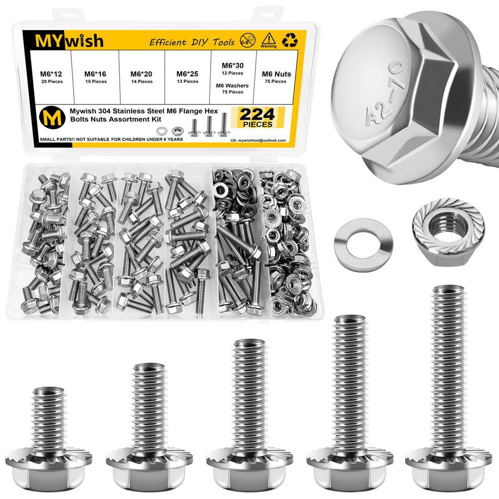 MYWISH 224-piece M6 Flanged Hex Head Bolt Kit with Washers - 304 ...