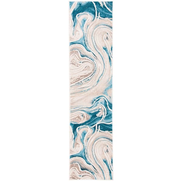 SAFAVIEH Meadow 2 ft. x 9 ft. Beige/Blue Granite Swirl Runner Rug ...