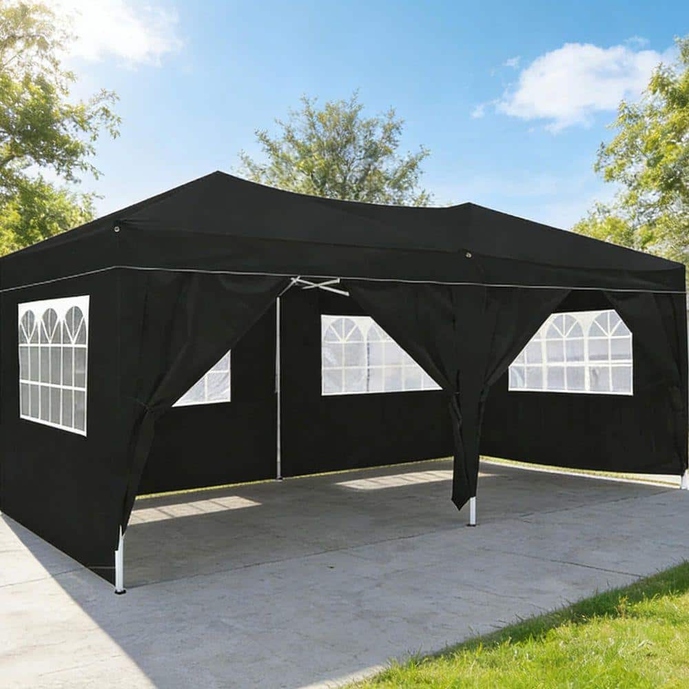 Coporesell 10 ft. x 20 ft. Black EZ Pop Up Canopy Outdoor Portable ...