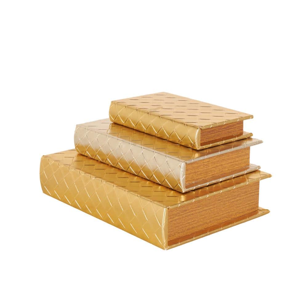 Litton Lane 12 in., 9 in., and 6 in. Gold Rectangle Faux Leather ...