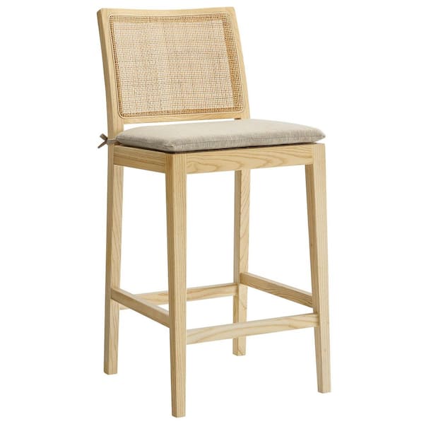 MODWAY Ovard Wood Counter Stool in Natural with Rattan Back EEI-7290 ...