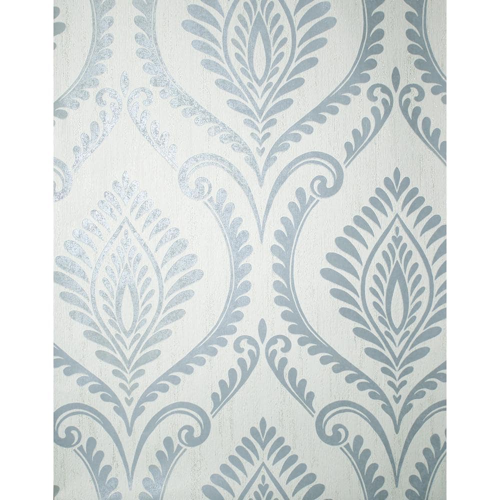 Fine Decor Estelle Light Blue Damask Metallic Non-pasted Vinyl ...
