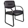 BOSS Office Products Black Leather Guest Chair with Arms, Black Steel ...